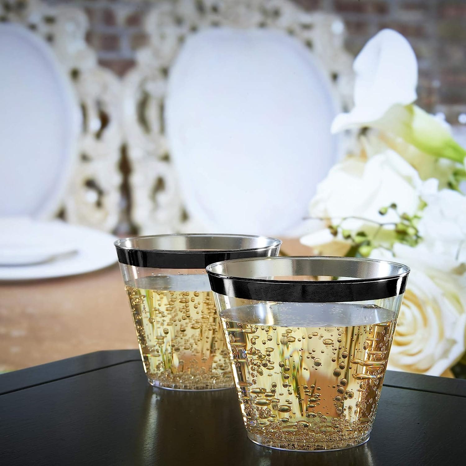 Glær glös með svartri rönd 12 stk – Balún