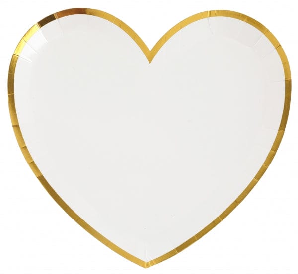 Hvítir og gylltir hjarta pappadiskar 10stk – Balún